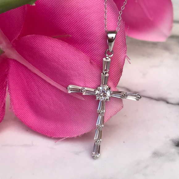Jewelry | 14k White Gold Lab 2ct Diamond Cross Necklace | Poshmark